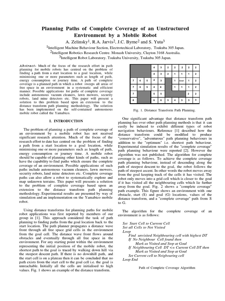 Planning Paths of Complete Coverage of An Unstructured Environment by A Mobile Robot | PDF