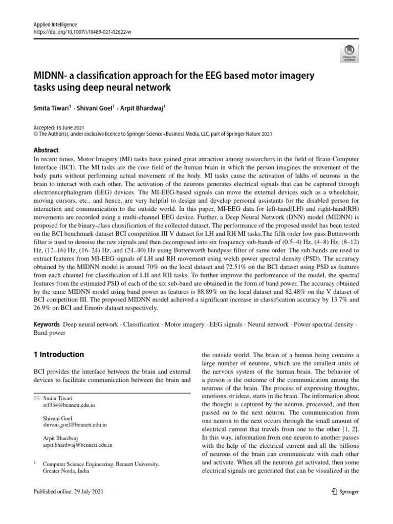 MIDNN-a Classification Approach For The EEG Based Motor Imagery Tasks Using Deep Neural Network ...