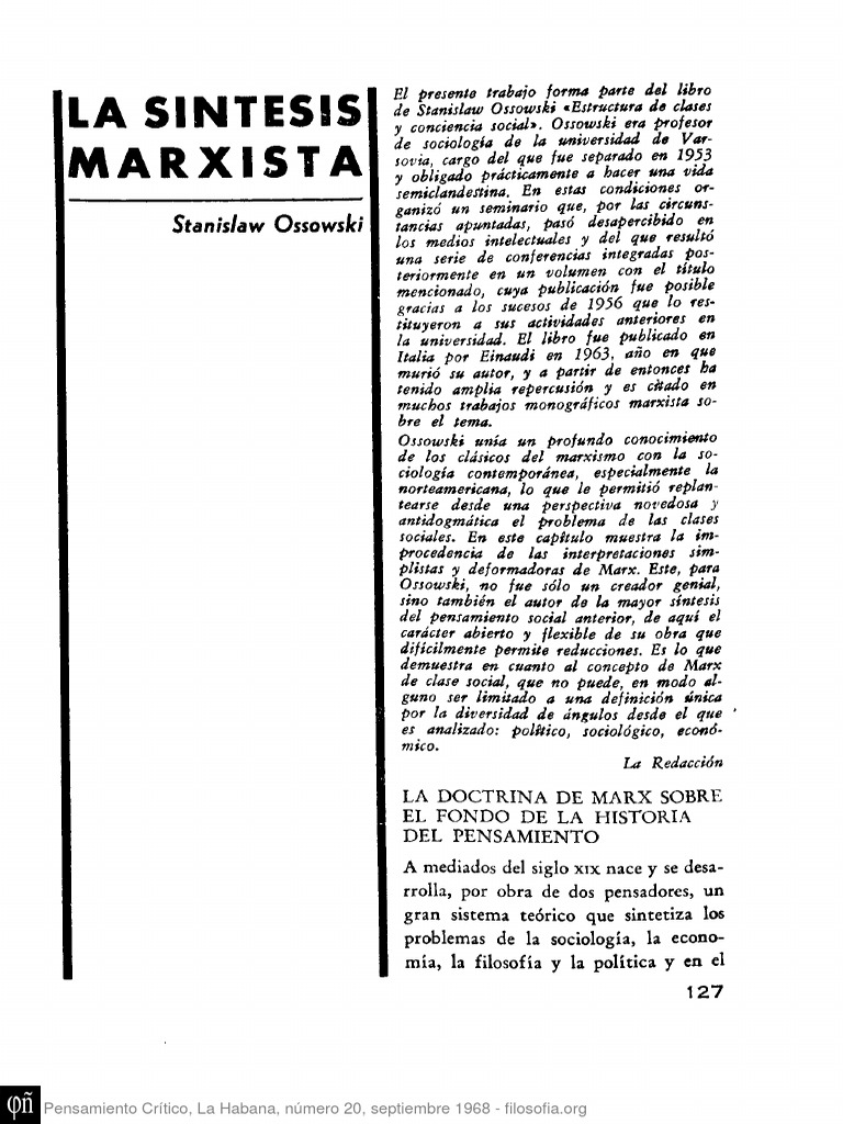 Stanislaw Ossowski La Síntesis Marxista | PDF