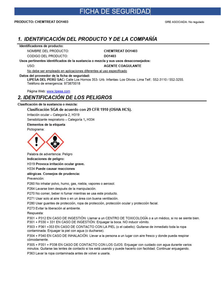 ChemTreat DO1403 FDS | PDF