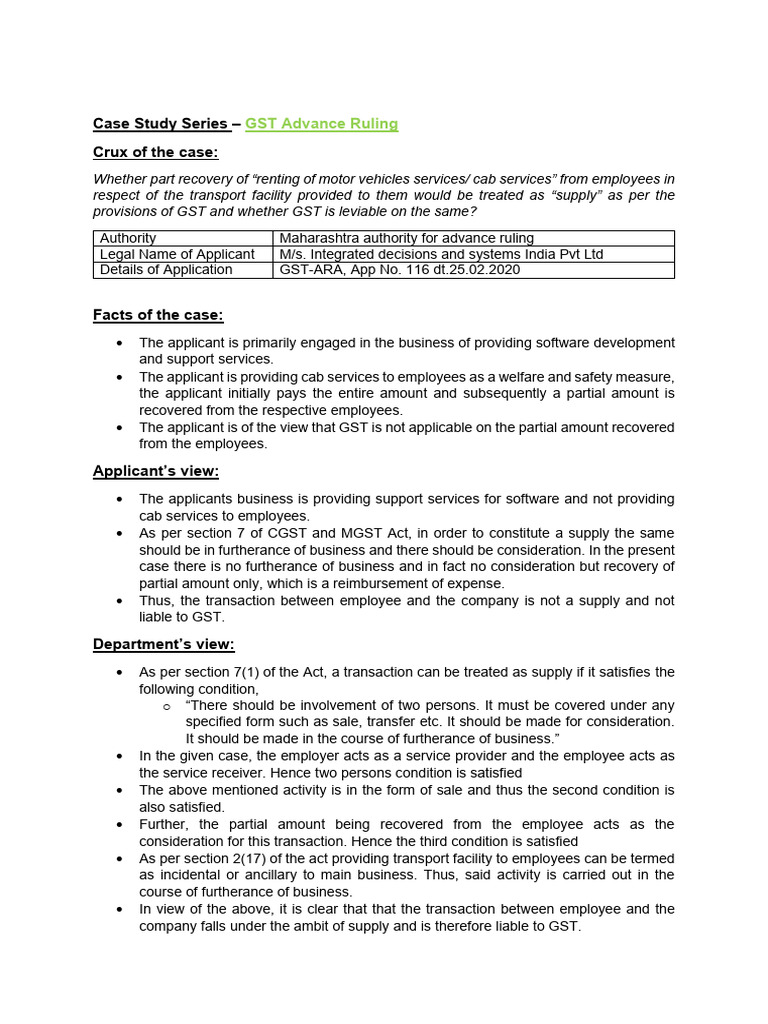 GST Advance Ruling Case Studies | PDF | Employment | Business GST Advance Ruling Case Studies | PDF | Employment | Business