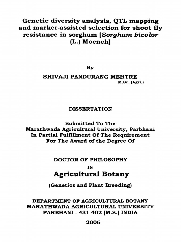 Genetic Diversity Analysis, Mapping and Marker-Assisted Selection For ...