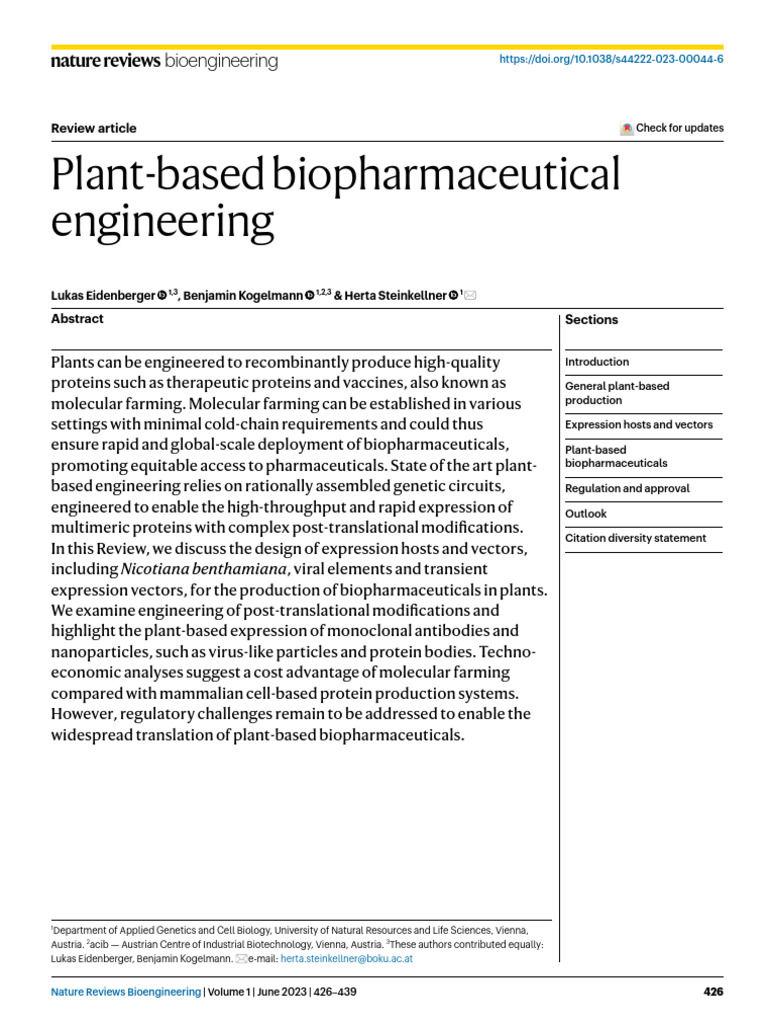 Plant-Based Biopharmaceutical Engineering | PDF