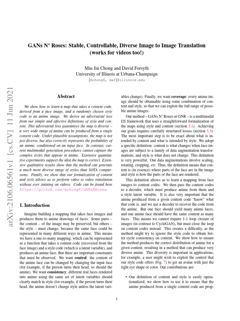 GANs N Roses Stable Controllable Diverse Image To Image Translation | PDF