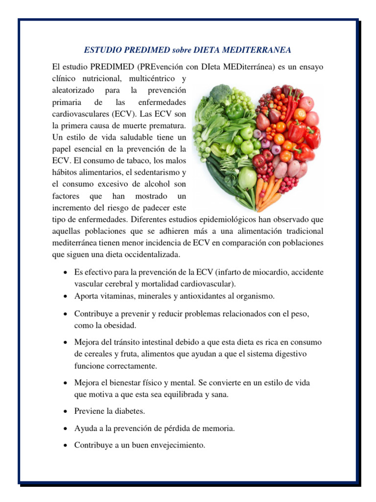 ESTUDIO PREDIMED Sobre DIETA MEDITERRANEA - VERA SÁNCHEZ EVELYN | PDF | Dieta mediterránea | Dieta