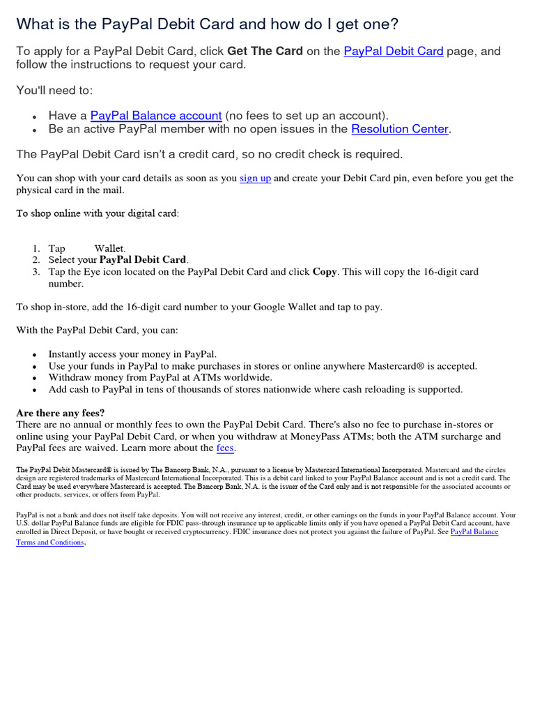 What Is The PayPal Debit Card and How Do I Get One | PDF | Debit Card ...