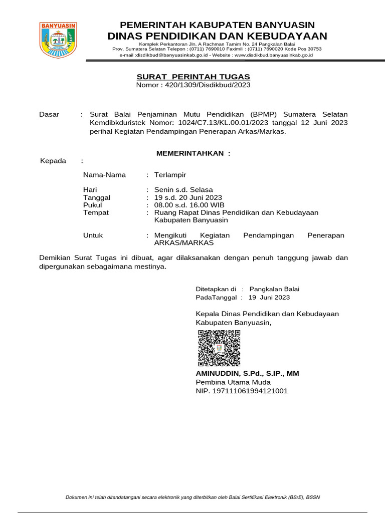 Surat Tugas Pendampingan ARKAS 2023 | PDF