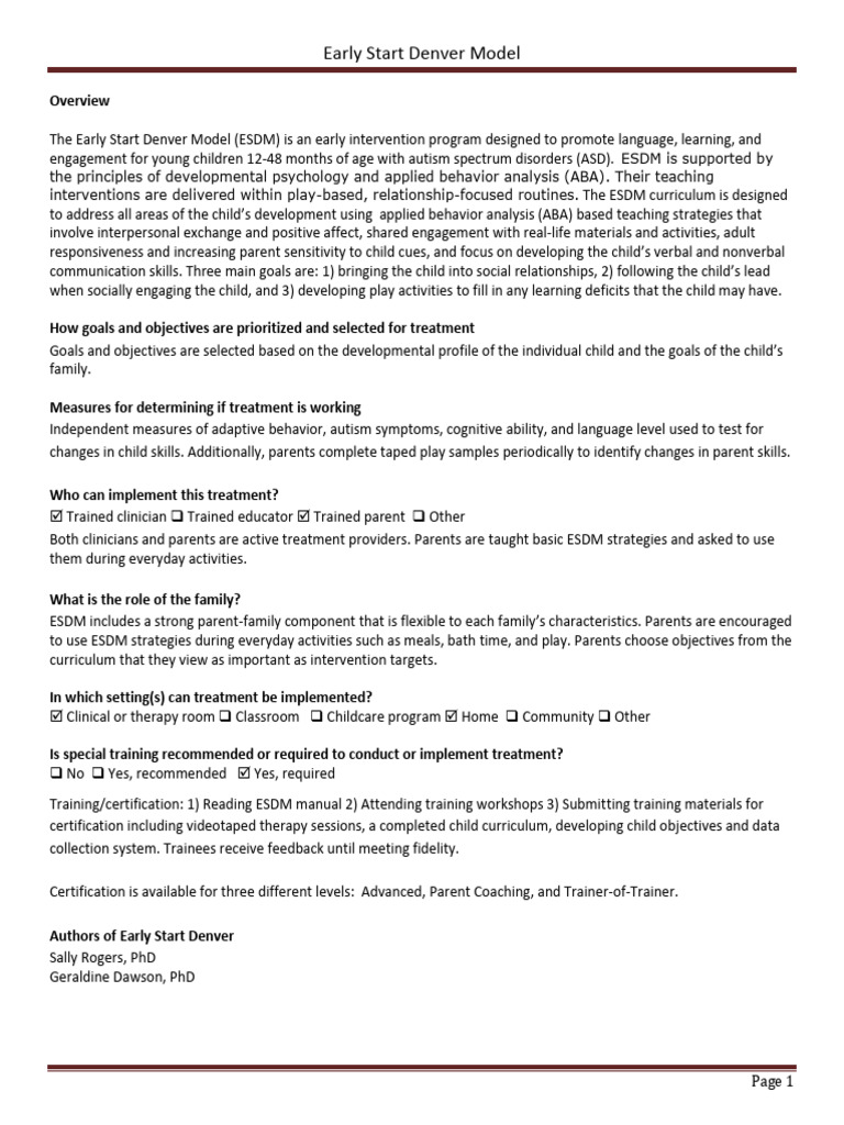 Early Start Denver Overview | PDF | Behavior Modification | Behaviorism