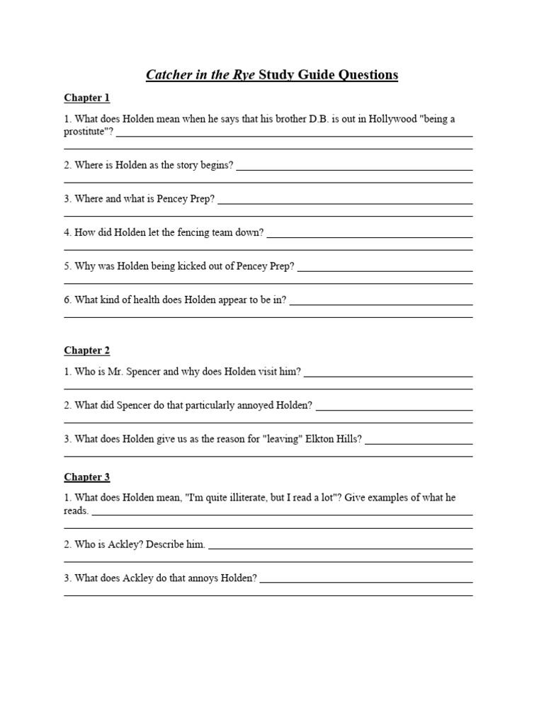Catcher in the Rye Study Guide | PDF | Psychology | Psychological Concepts