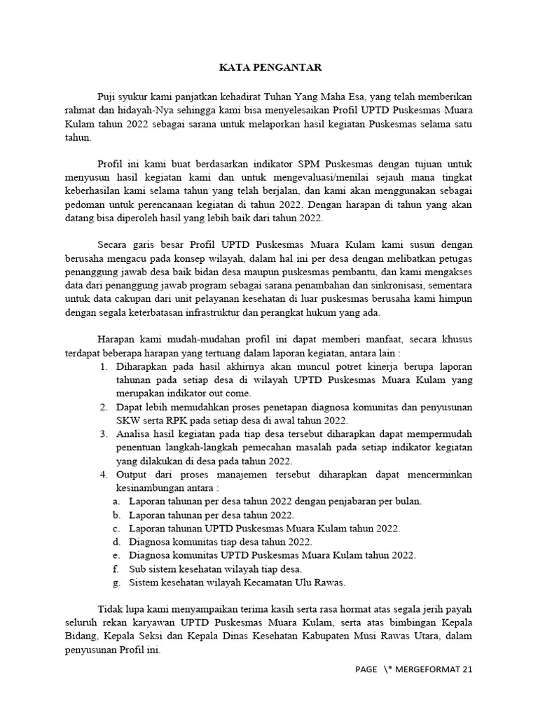 Profil Puskesmas Muara Kulam 2022 | PDF
