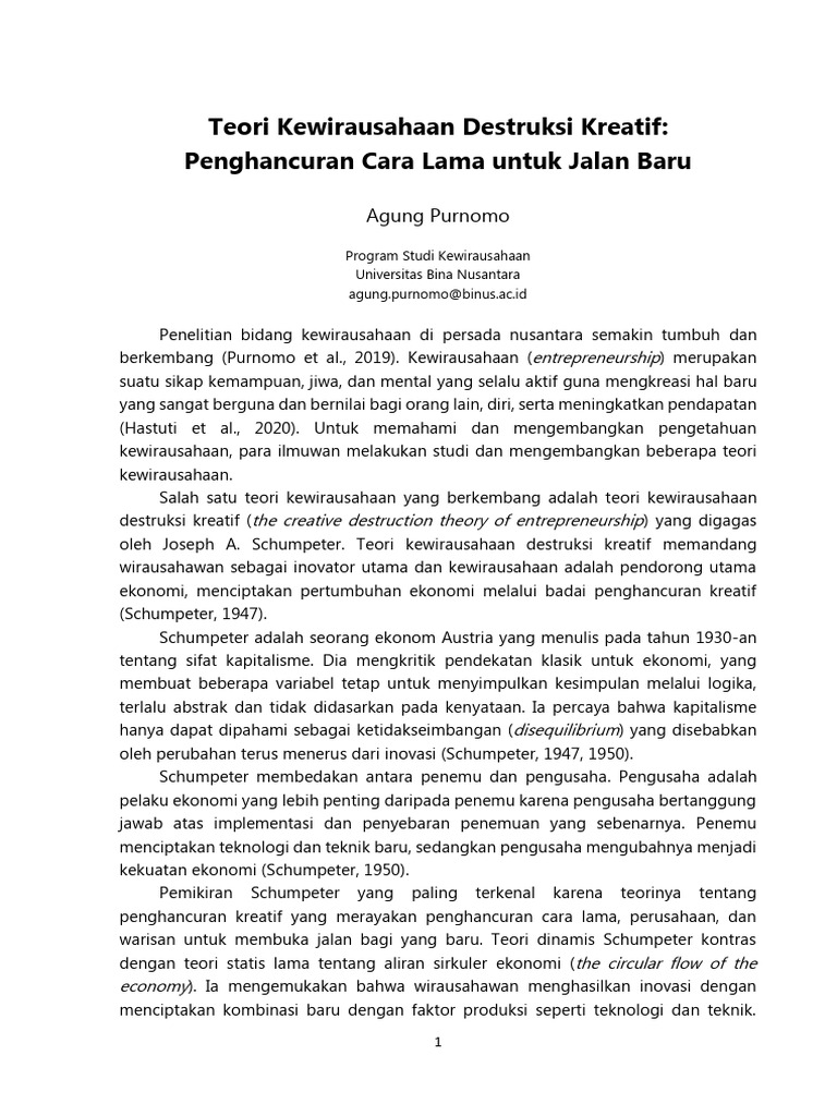 Teori Kewirausahaan Destruksi Kreatif Penghancuran Cara Lama Untuk ...
