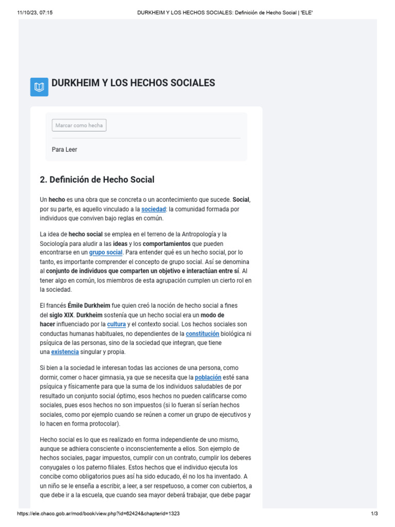 Durkheim y Los Hechos Sociales - Definición de Hecho Social - 'Ele ...