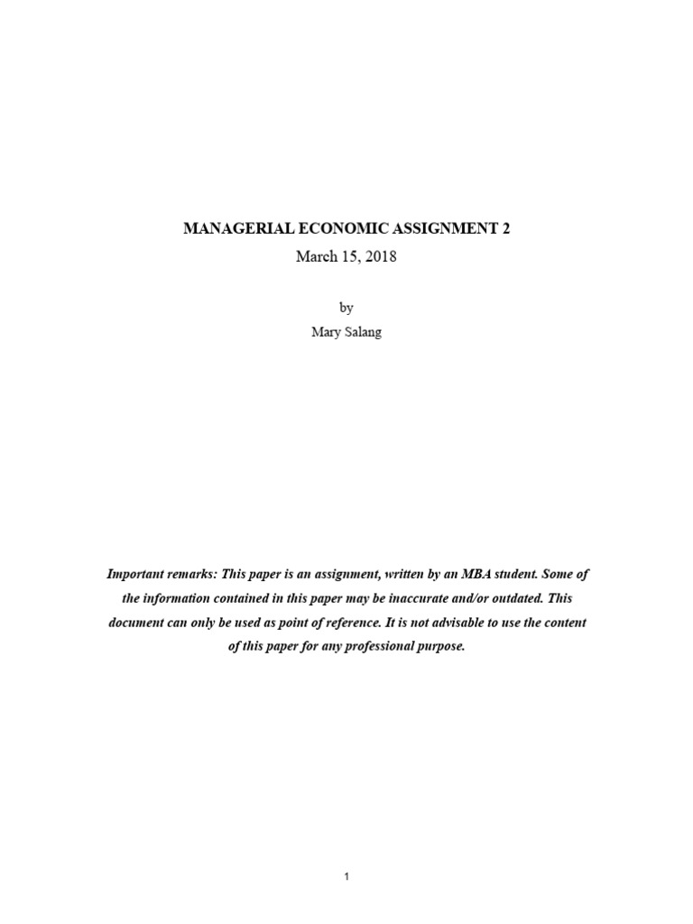 Managerial Economics Assignment 2 | PDF