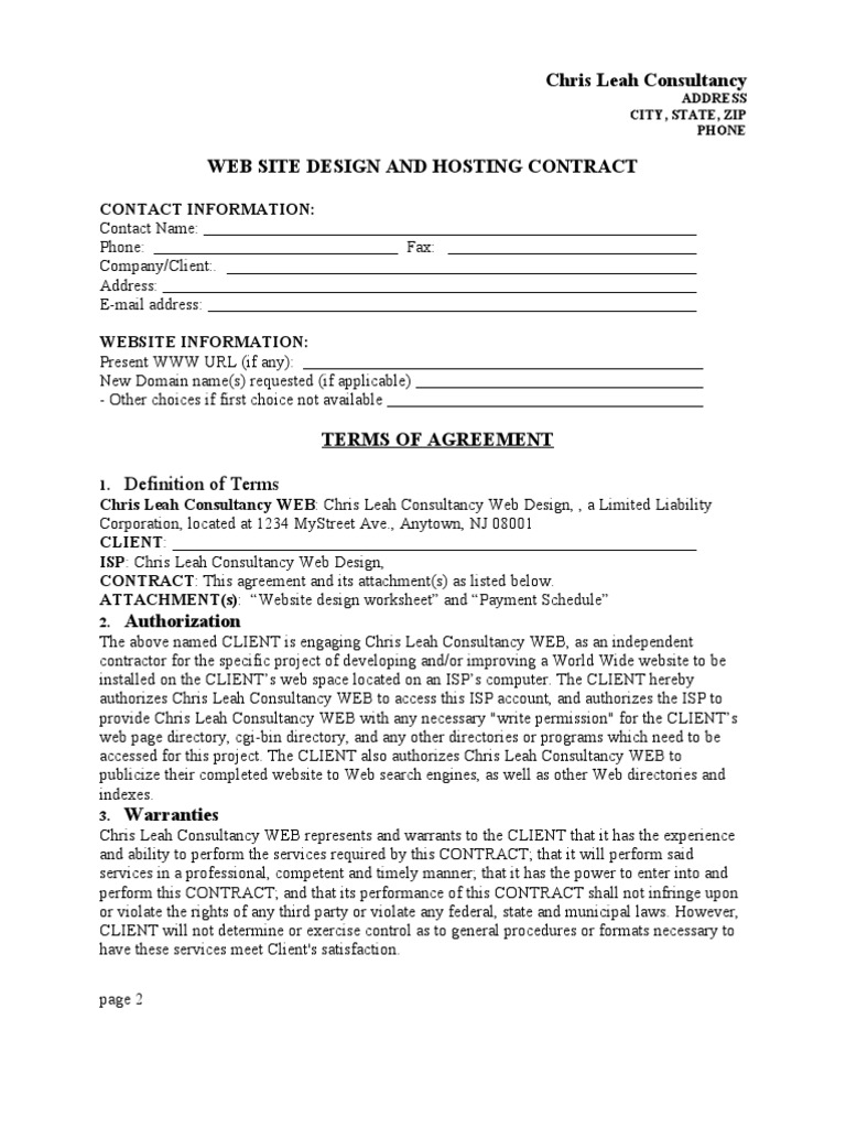 Web Site Design and Hosting Contract | PDF | Websites | Indemnity