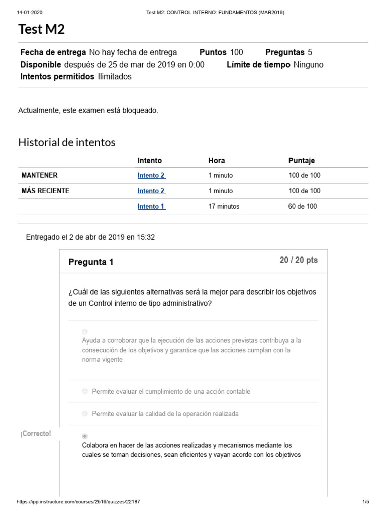 Test M2 - CONTROL INTERNO - FUNDAMENTOS (MAR2019) | PDF | Contabilidad ...