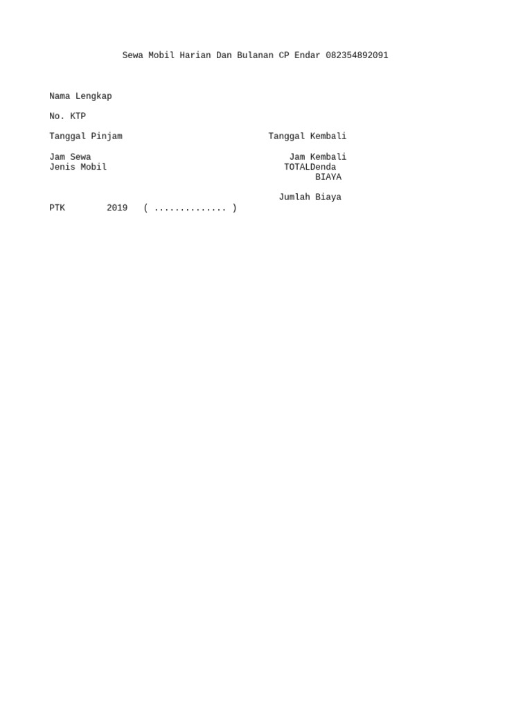 Contoh Kwitansi Rental Mobil | PDF