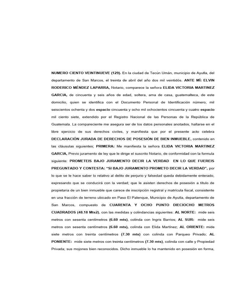 129.-Declaración Jurada D.P Elida Martinez | PDF | Derecho Civil ...