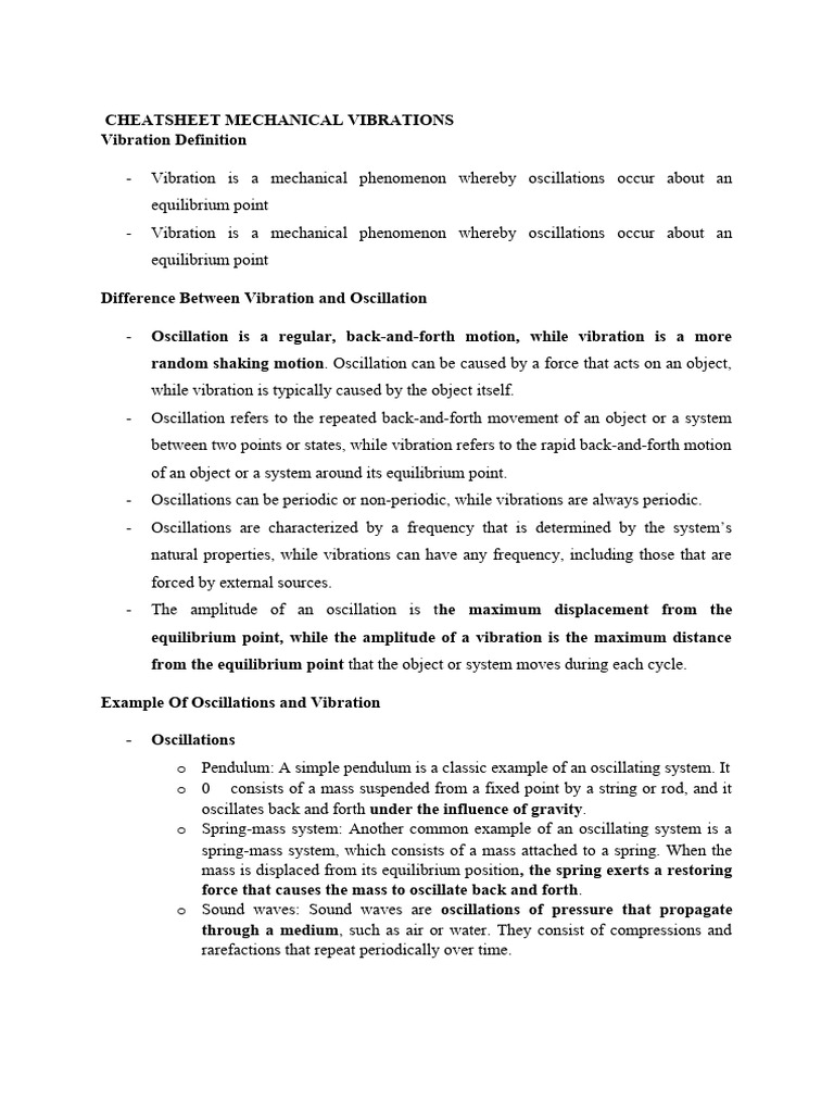 Cheatsheet Mechanical Vibrations | PDF | Oscillation | Damping