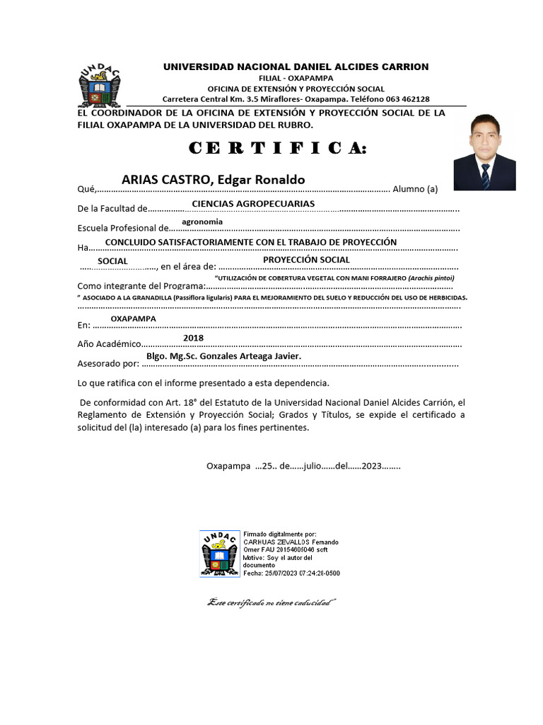 Certificado Arias Castro Edgar Ronaldo. (R) | PDF Certificado Arias Castro Edgar Ronaldo. (R) | PDF