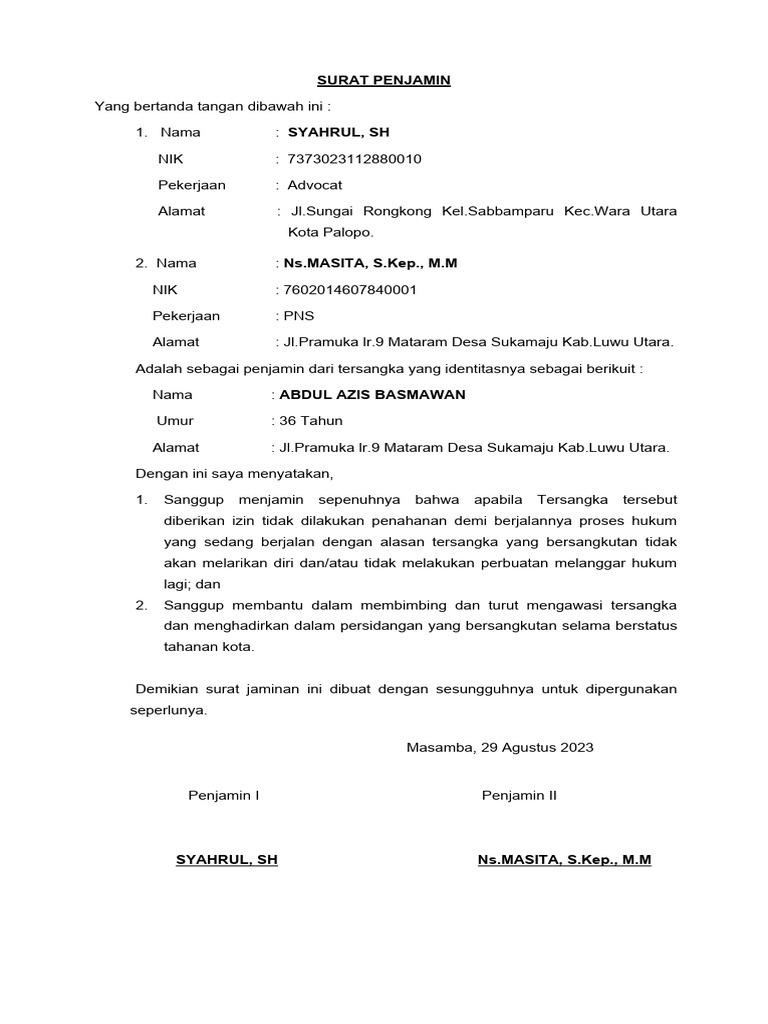 Surat Penjamin | PDF