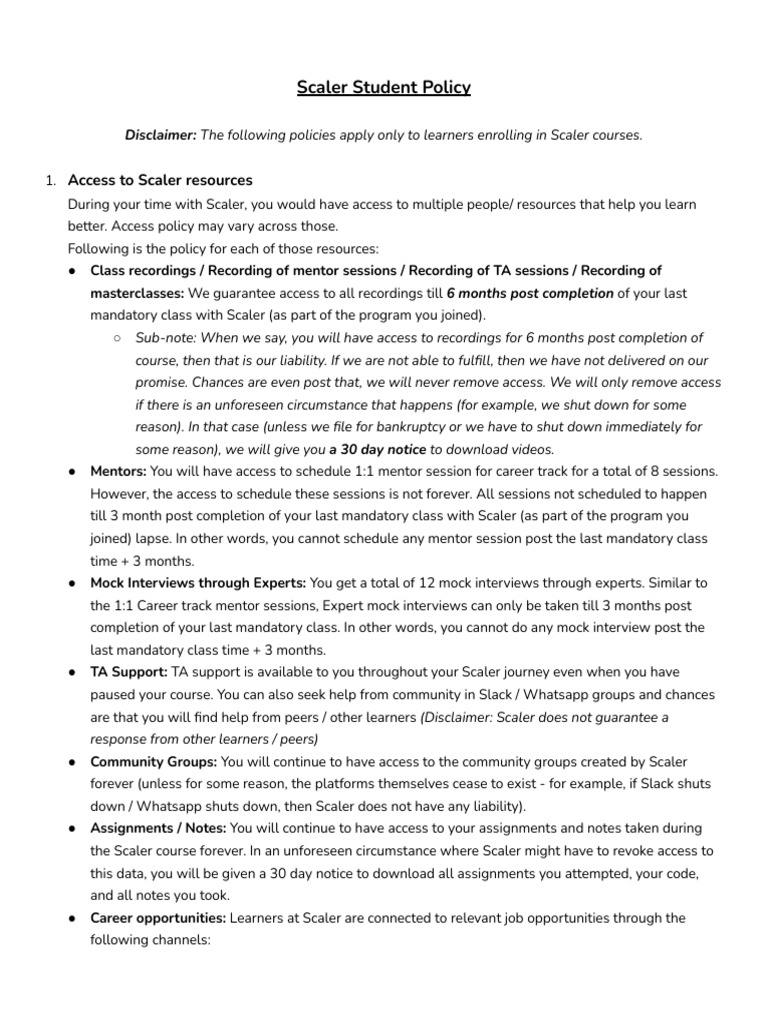 Scaler - Student Policy Library | PDF