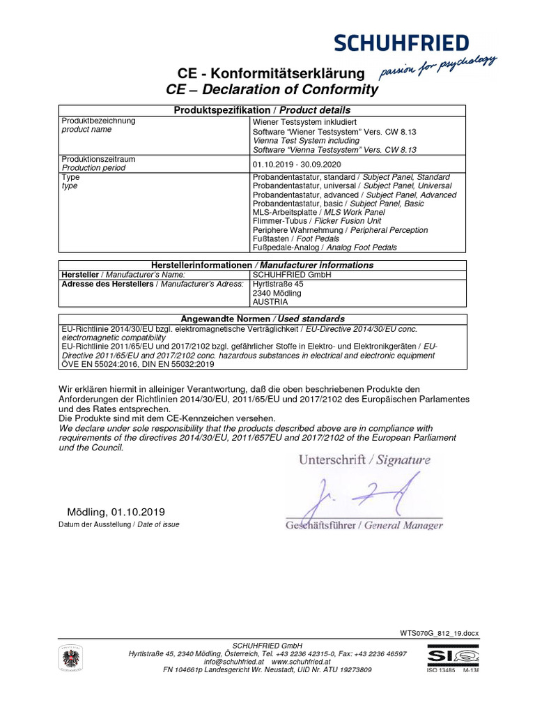 CE - Declaration of Conformity VTS 8.13 | PDF