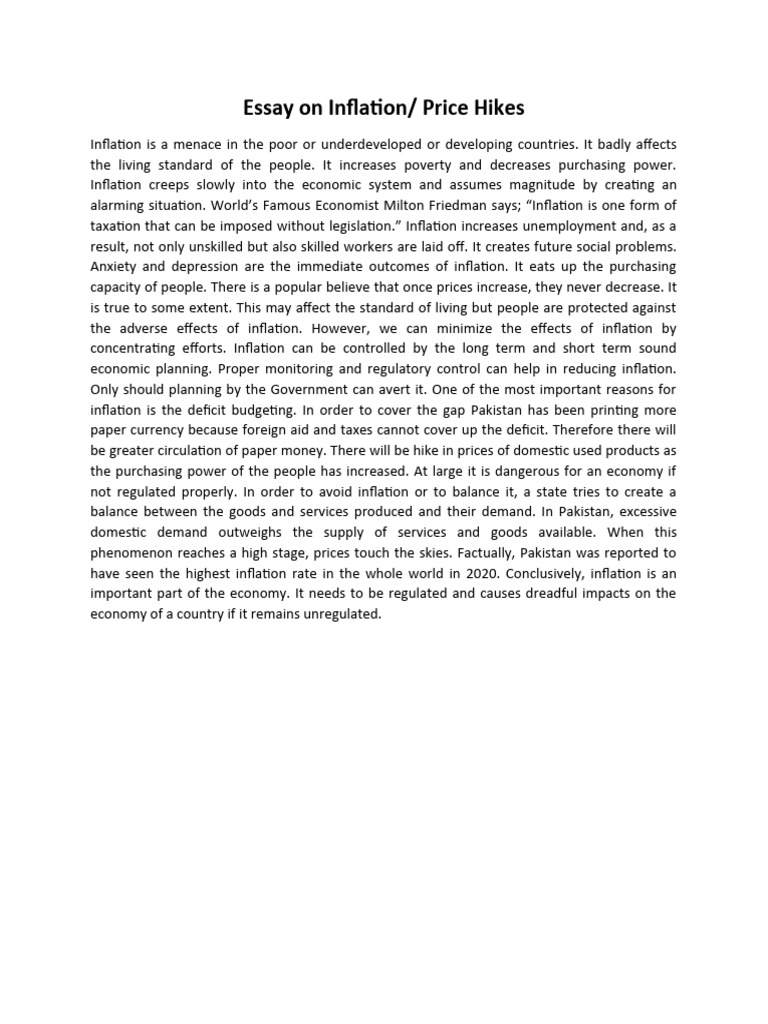 Essay On Inflation - Important Assignment | PDF