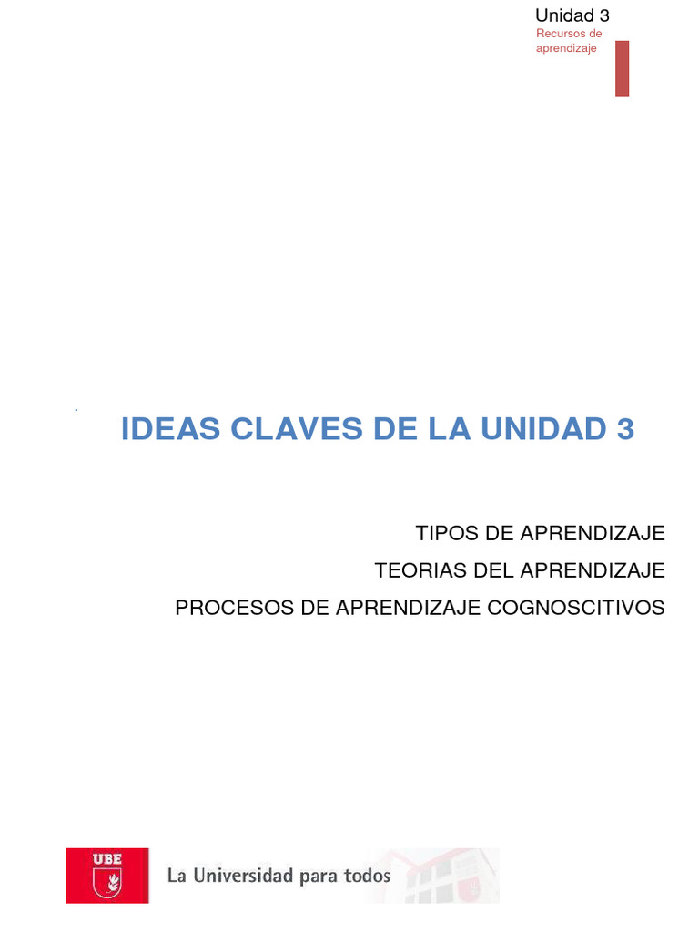 Ideas Claves. Unidad 3. Aprendizaje | PDF | Aprendizaje | Constructivismo (filosofía de la ...