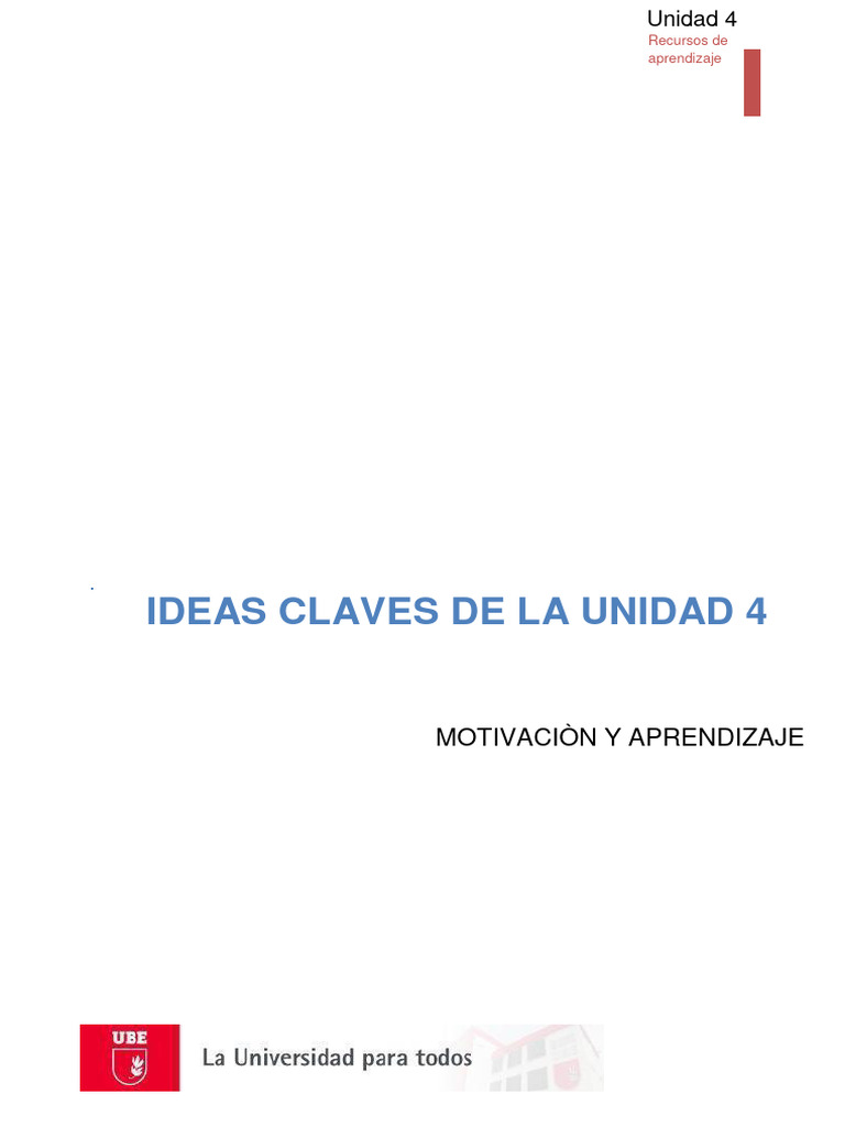 Ideas Claves. Unidad 4. Aprendizaje | PDF | Motivacional | Motivación