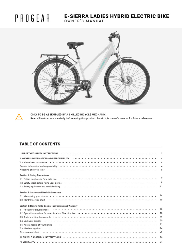 Progear - Manual - E-Sierra Ladies Hybrid Electric Bike - Digital | PDF ...