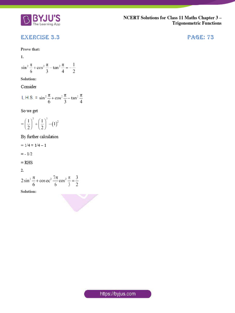 Class 11 Maths Trigonometry Solutions | PDF | Trigonometric Functions ...