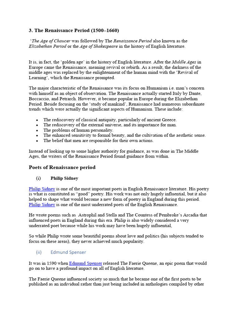 4 Renaissance Period | PDF | William Shakespeare | Poetry