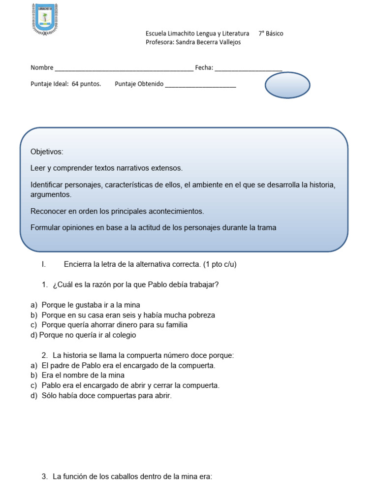 PRUEBA-Subterra 7 Basico, Octubre | PDF