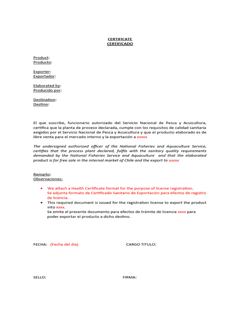 Certificado Libre Venta | PDF