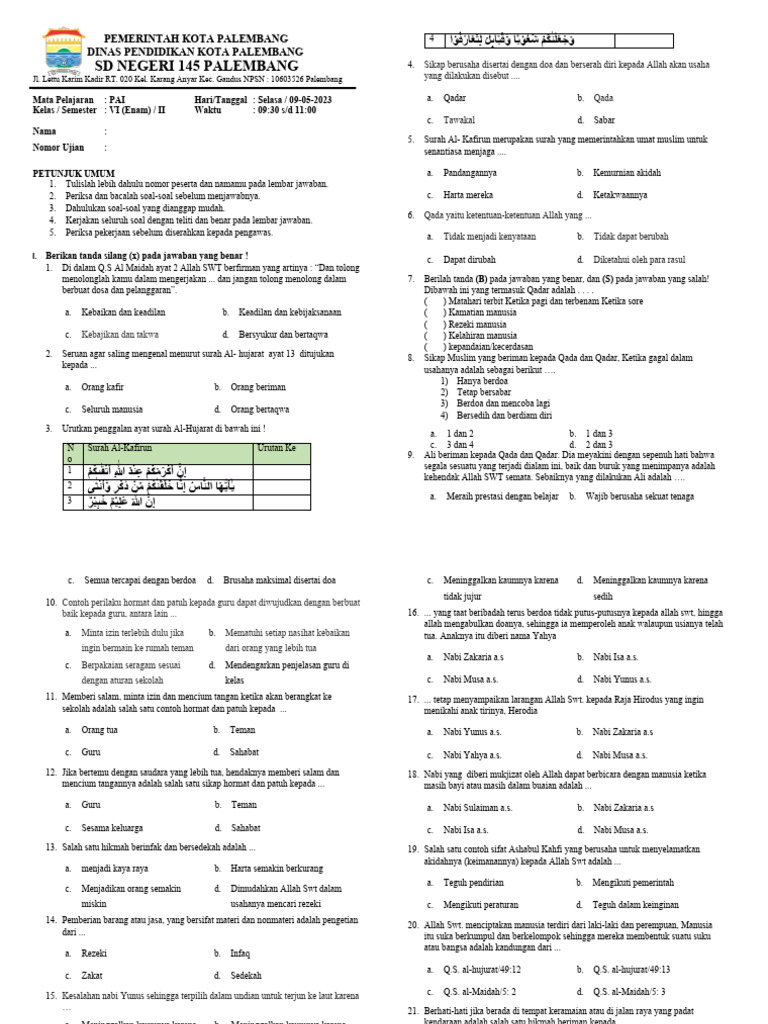 Soal Pas Kelas 6 Semester 2 | PDF