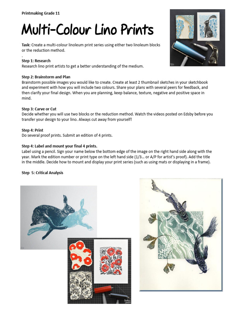 Grade 11 Multi-Colour Lino Print Guide | PDF
