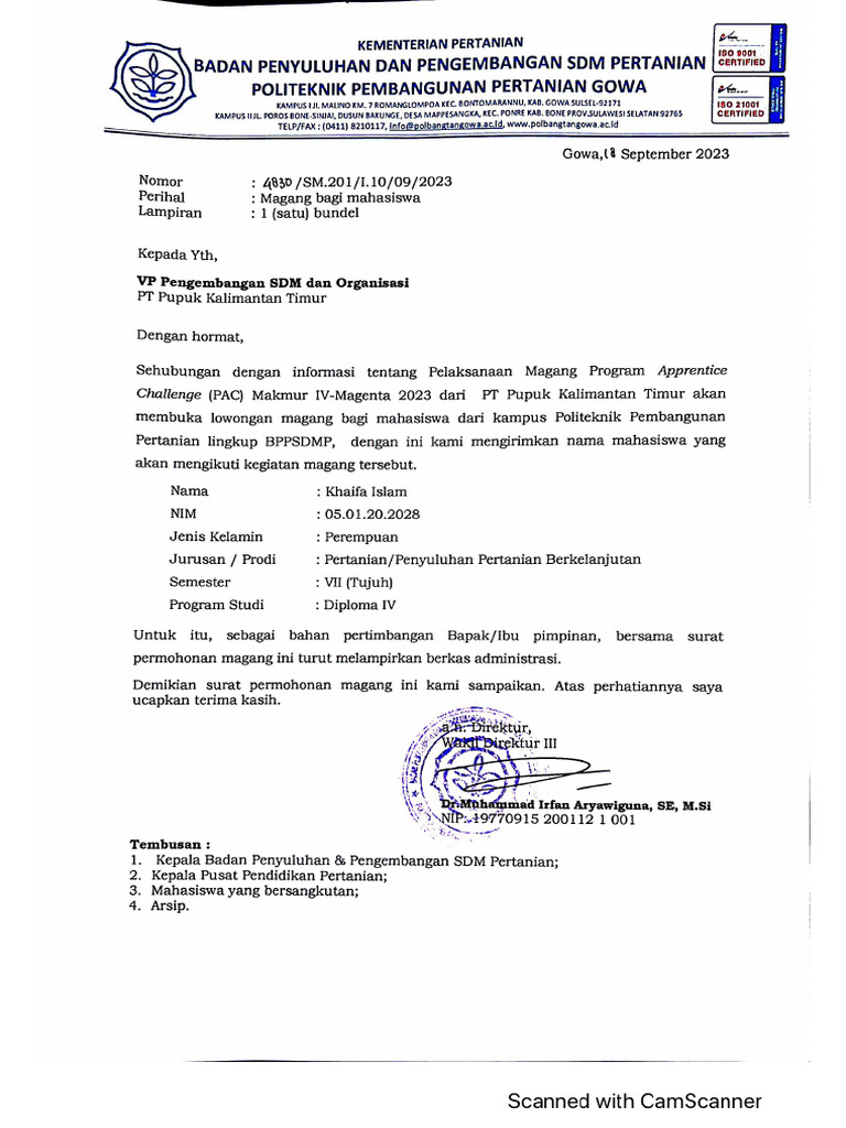 Surat Rekomendasi Polbangtan Gowa - Muhammad Fikri Ramadhan | PDF Surat Rekomendasi Polbangtan Gowa - Muhammad Fikri Ramadhan | PDF