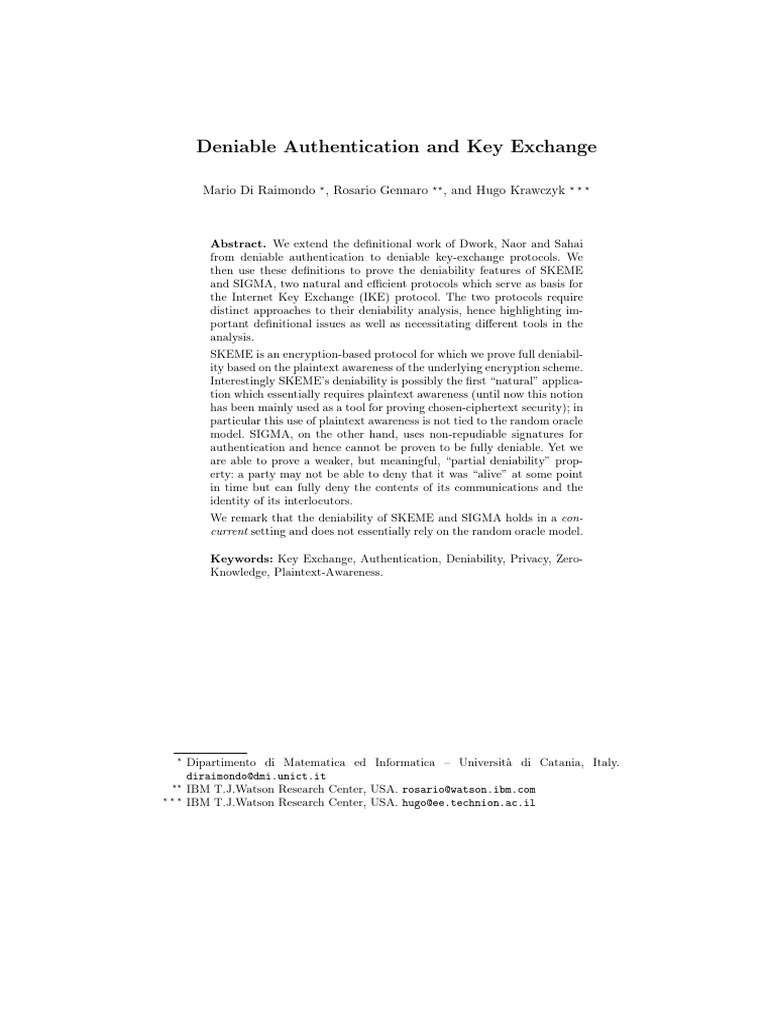 Deniable Authentication and Key Exchange | PDF