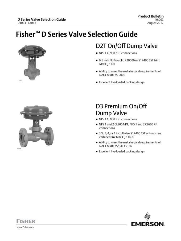 Product Bulletin Fisher D Series Valve Selection Guide en 138436 | PDF