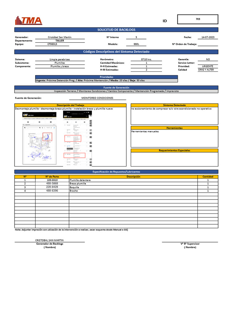 backlog 980L-5 plumillas LP N°703 | PDF