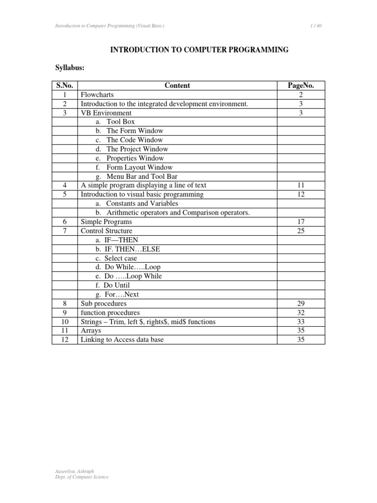 Introduction To Computer Programming - VB | PDF