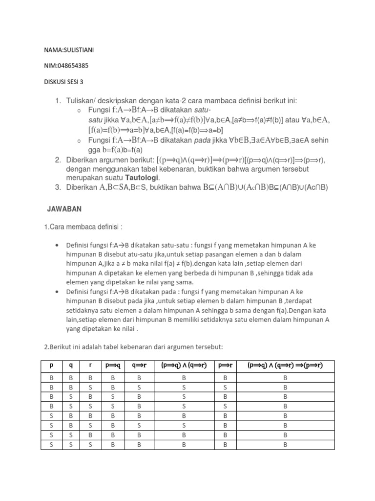 Tugas Diskusi Sesi 3 Pengantar Matematika Sulistiani 048654385 | PDF