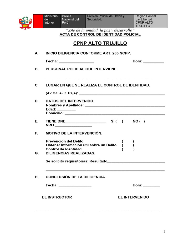 Acta de Control de Identidad Policial (Modelo) | PDF