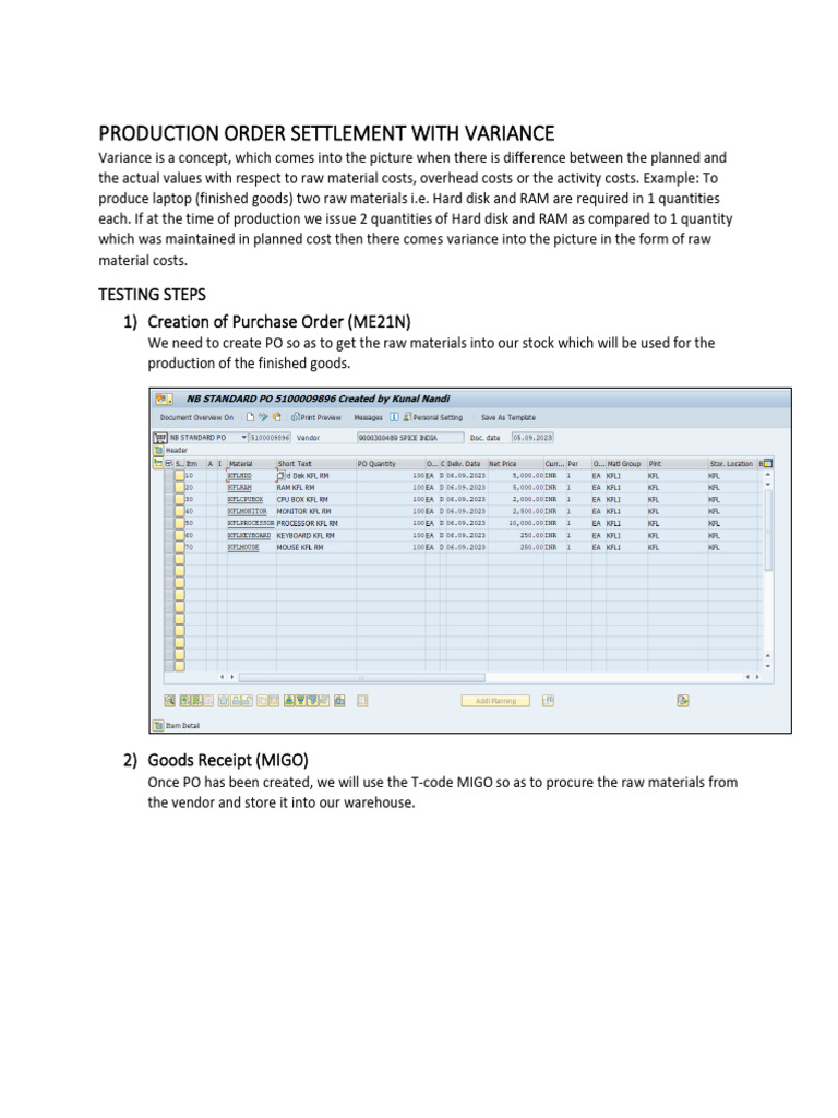 Production Order Settlenment | PDF | Business | Computing