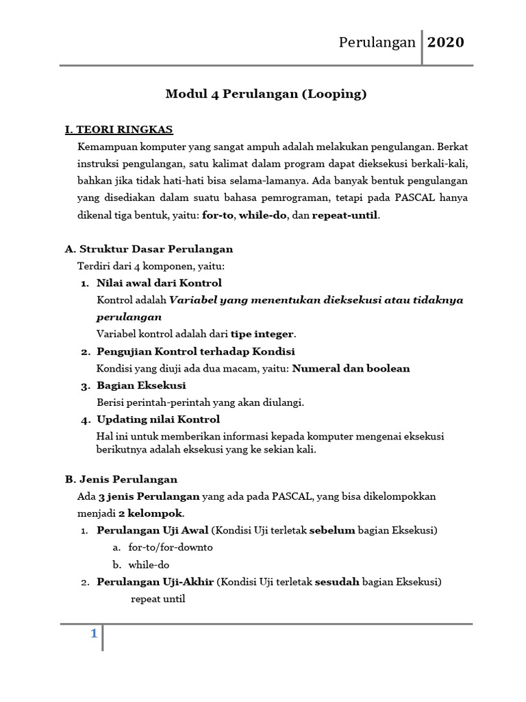 Modul 4 Perulangan | PDF | Metode & Bahan Ajar | Komputer