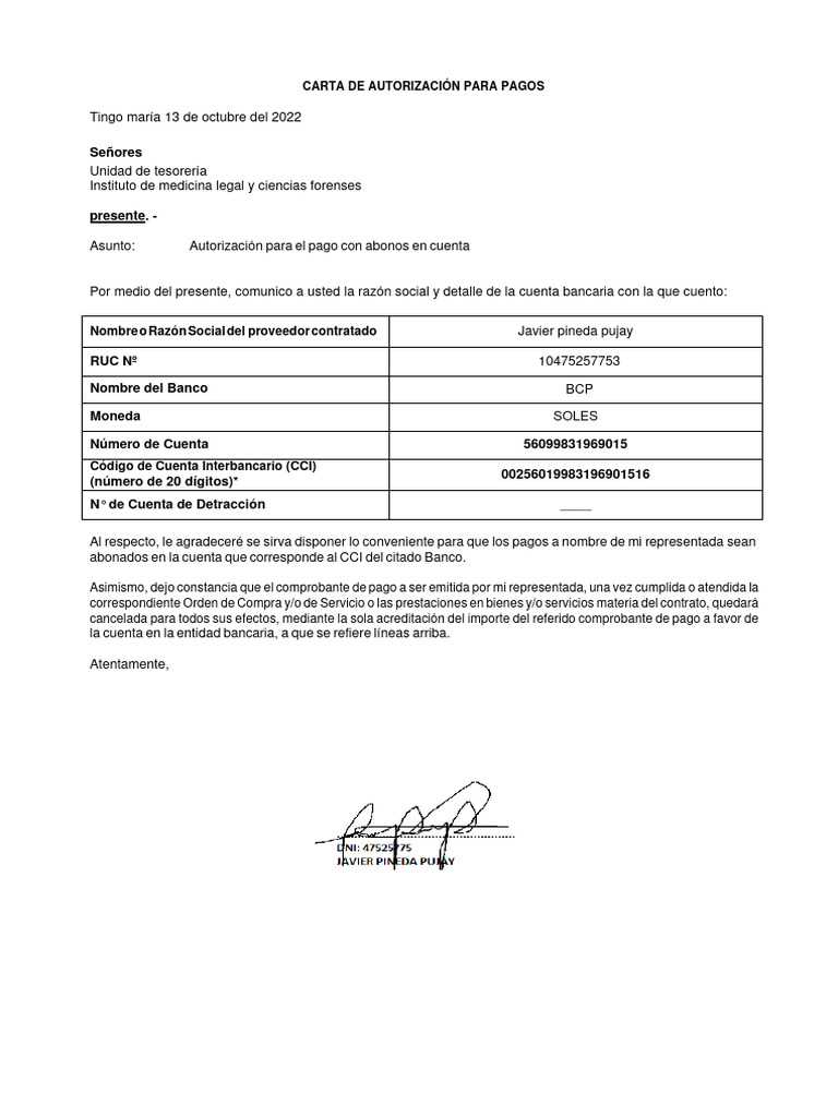 Modelo Autorizacion Cci | PDF
