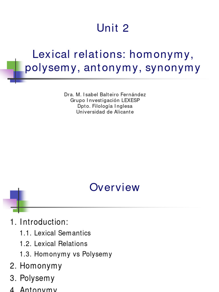 2 - Lexical Relations - Part I | PDF