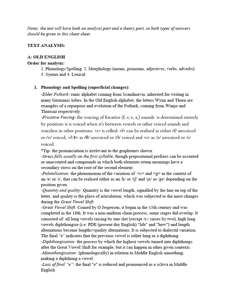 Cheat Sheet For Analysis | PDF | English Language | Grammatical Gender
