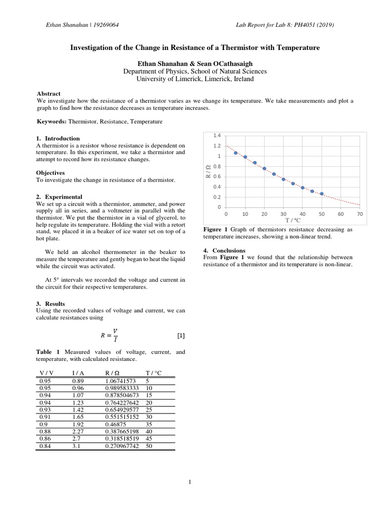 Investigation of The Change in Resistance of A Thermistor With ...