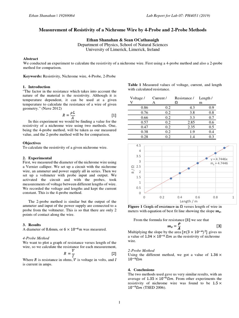 Measurement of Resistivity of A Nichrome Wire by 4-Probe and 2-Probe ...